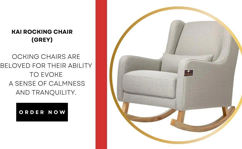 Risco Rocking Chair With Button Tufted Back (Teal)- Wooden Twist UAE