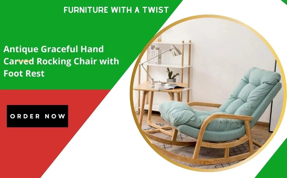 Risco Rocking Chair With Button Tufted Back (Teal) - Wooden Twist UAE