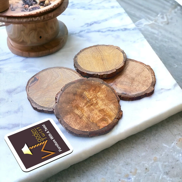 Buy Wooden Twist Exclusive Round Mango Wood Tea Coasters ( Set of 4 ...